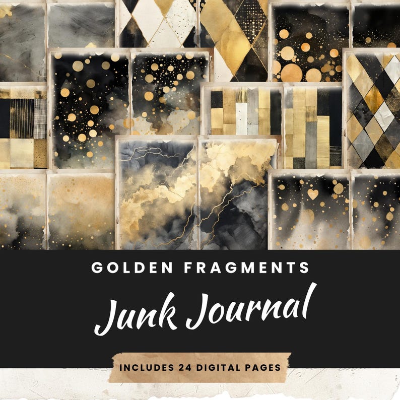 New Years Junk Journal, Black and Gold Digital Scrapbooking, 24 ...