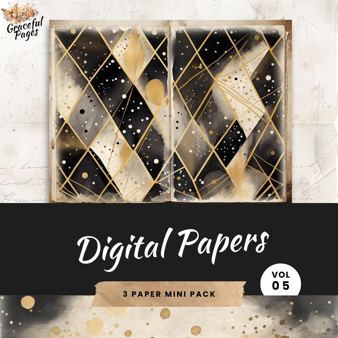 New Years Junk Journal, Black and Gold Digital Scrapbooking, 3 ...