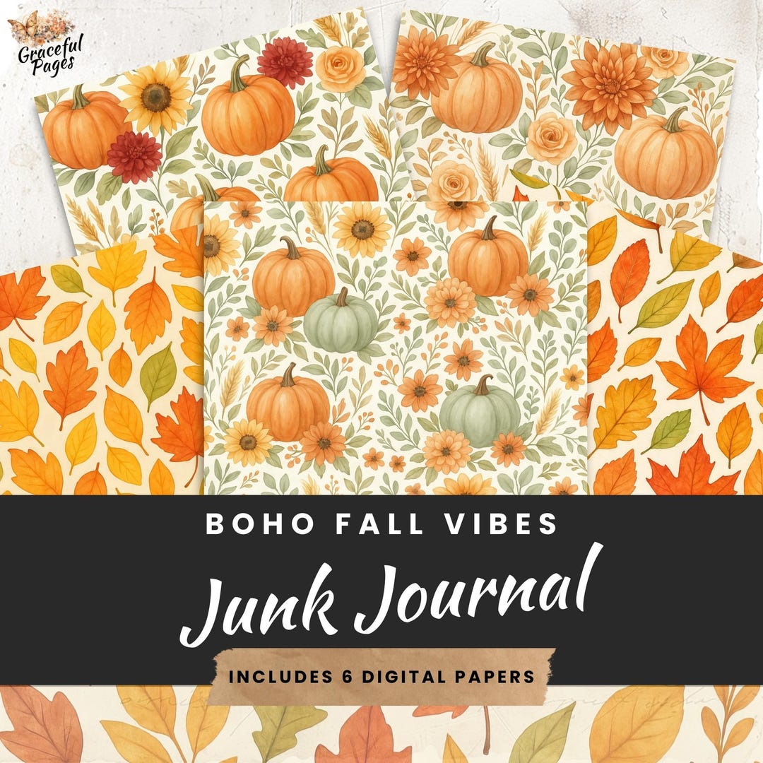Digital Fall Papers: Watercolor Autumn Leaves and Pumpkins Cozy ...
