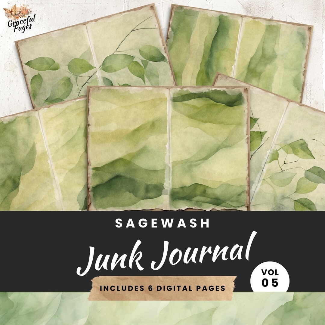Sage Green Junk Journal: Watercolor Scrapbooking Pages (digital ...