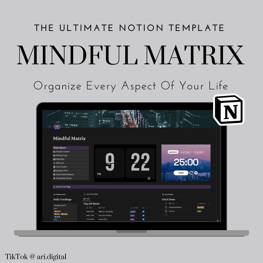 Mindful Matrix Notion Lifestyle Productivity Template - Etsy