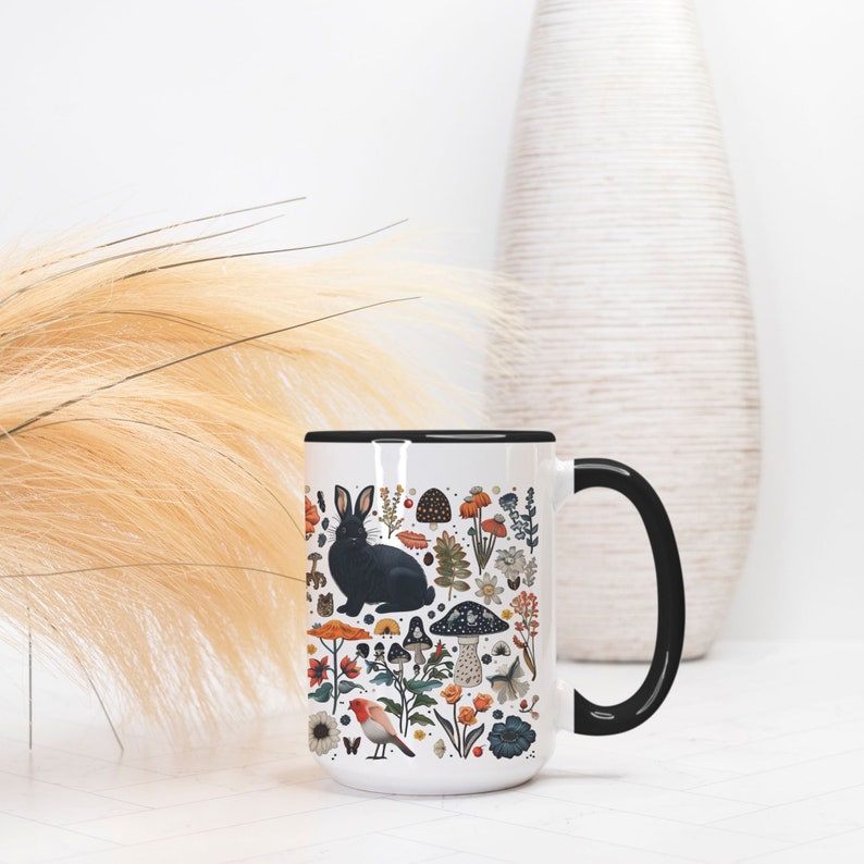 Dark Cottagecore Rabbits, Birds, Mushrooms and Wild Flowers Mug ...