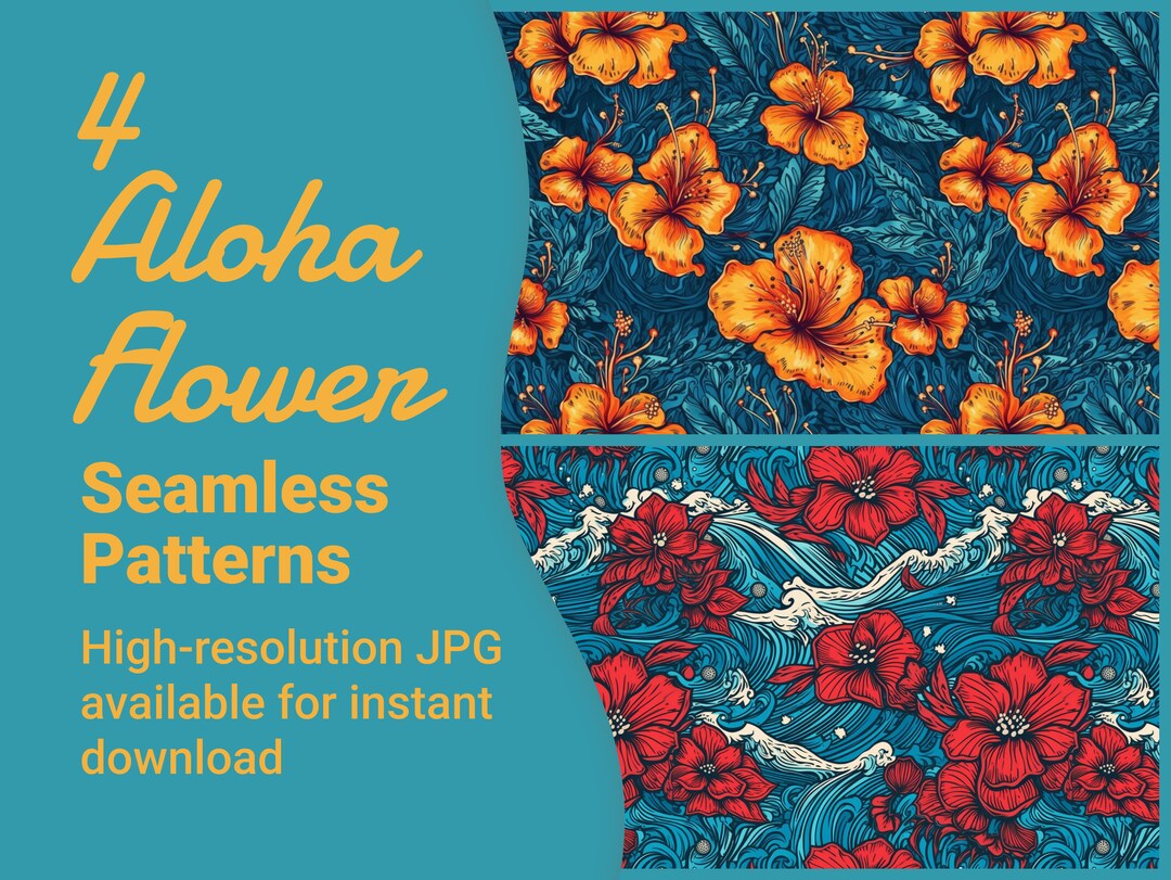 4 Seamless Hawaiian Flower Patterns, Tropical Floral Pattern Bundle ...