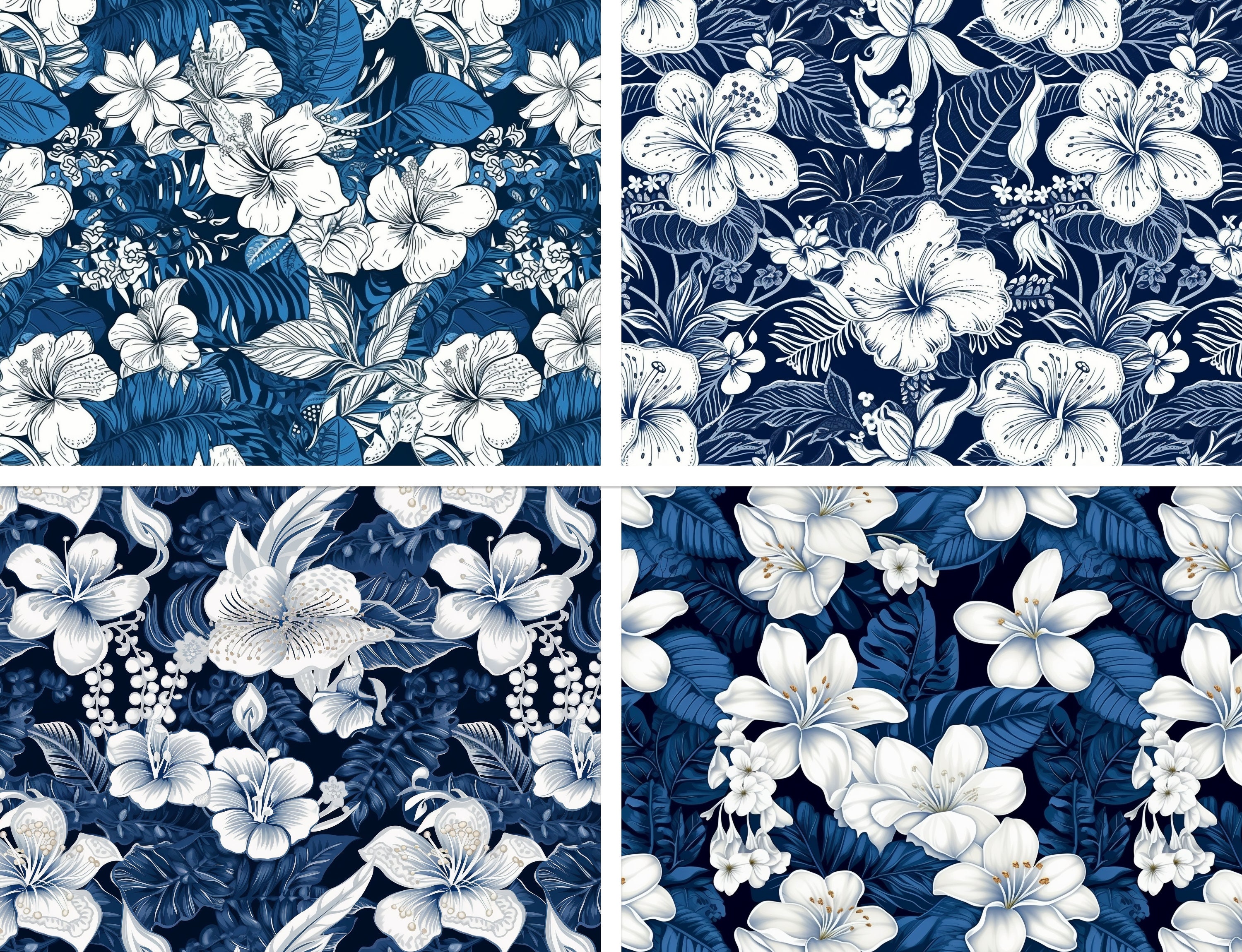 16 Seamless Hawaiian Flower Patterns, Tropical Floral Pattern Bundle ...
