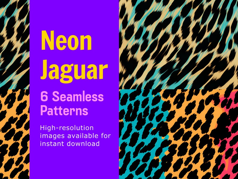 Neon Jaguar, 4 Seamless Jaguar Animal Print Patterns, Animal Print ...