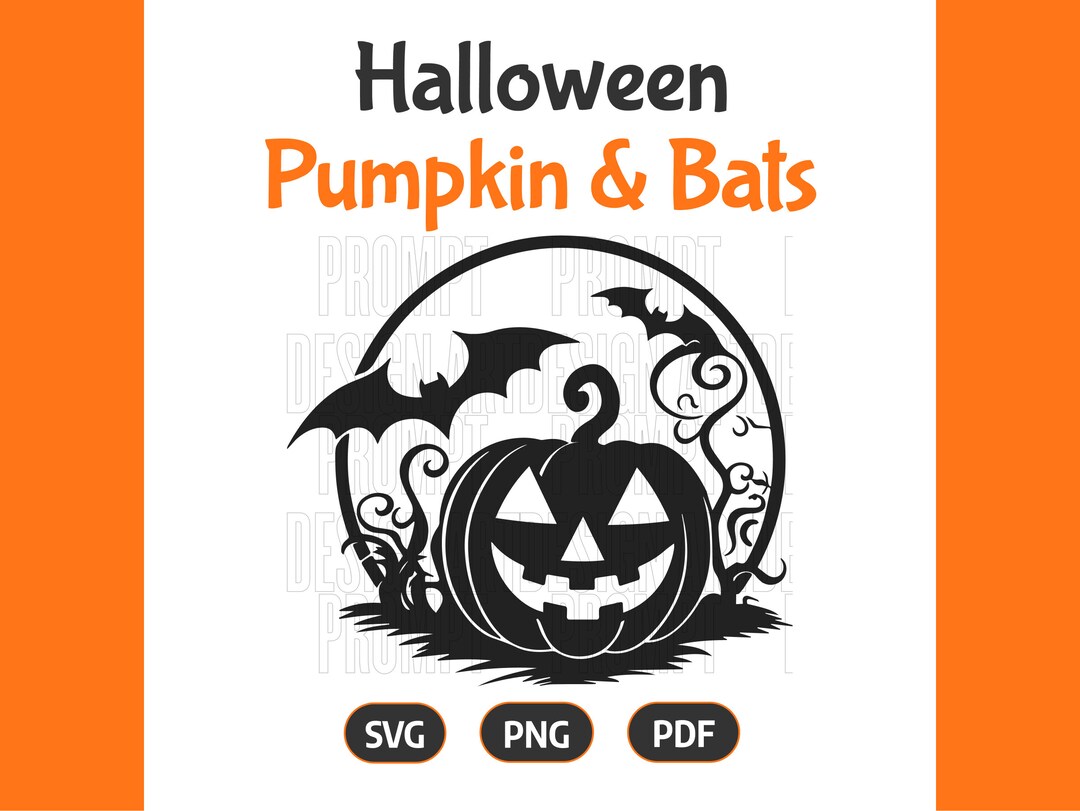 Pumpkin and Bats Silhouette SVG | Halloween Silhouette Cricut File, SVG ...