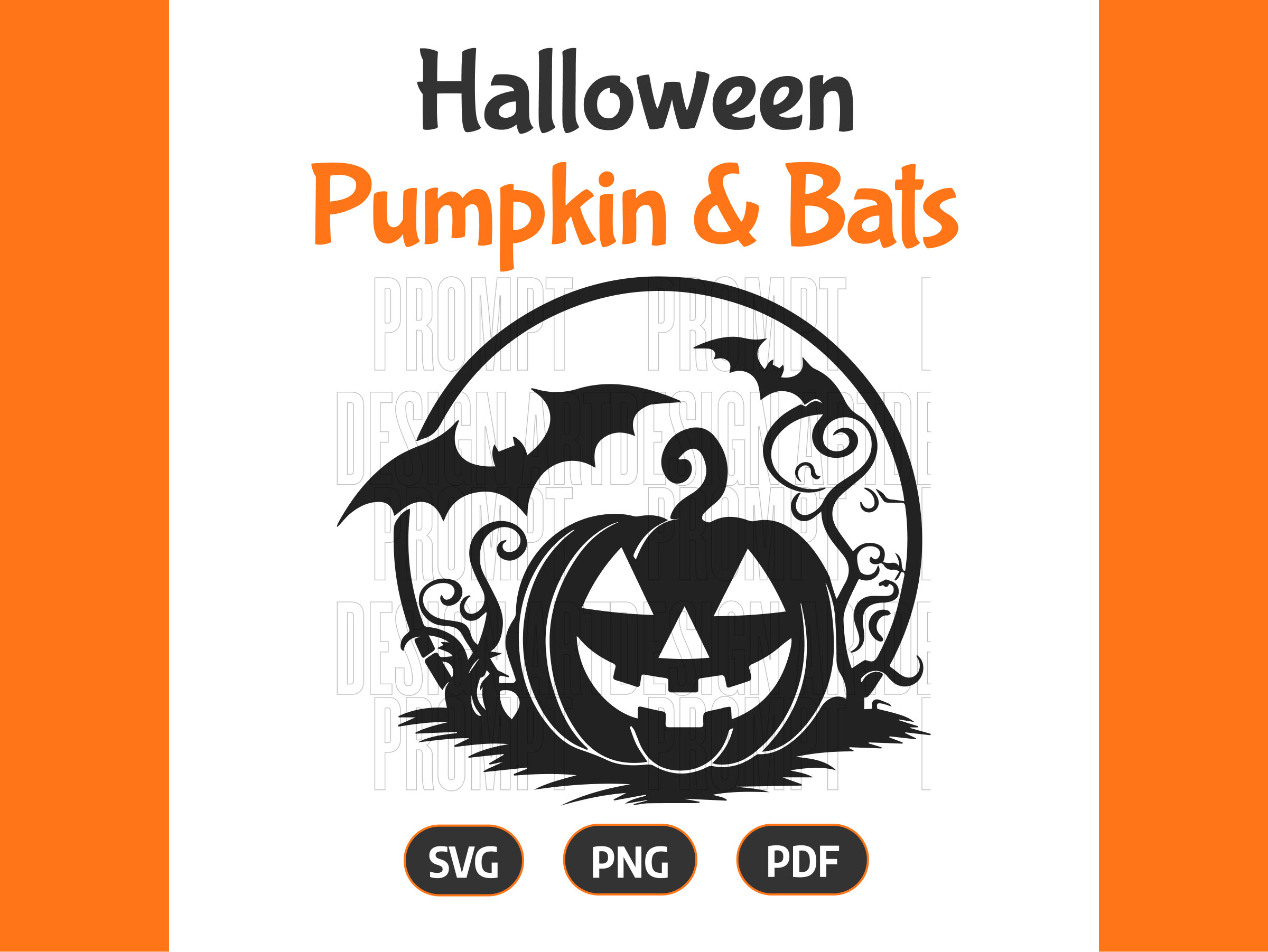 Pumpkin and Bats Silhouette SVG | Halloween Silhouette Cricut File, SVG ...