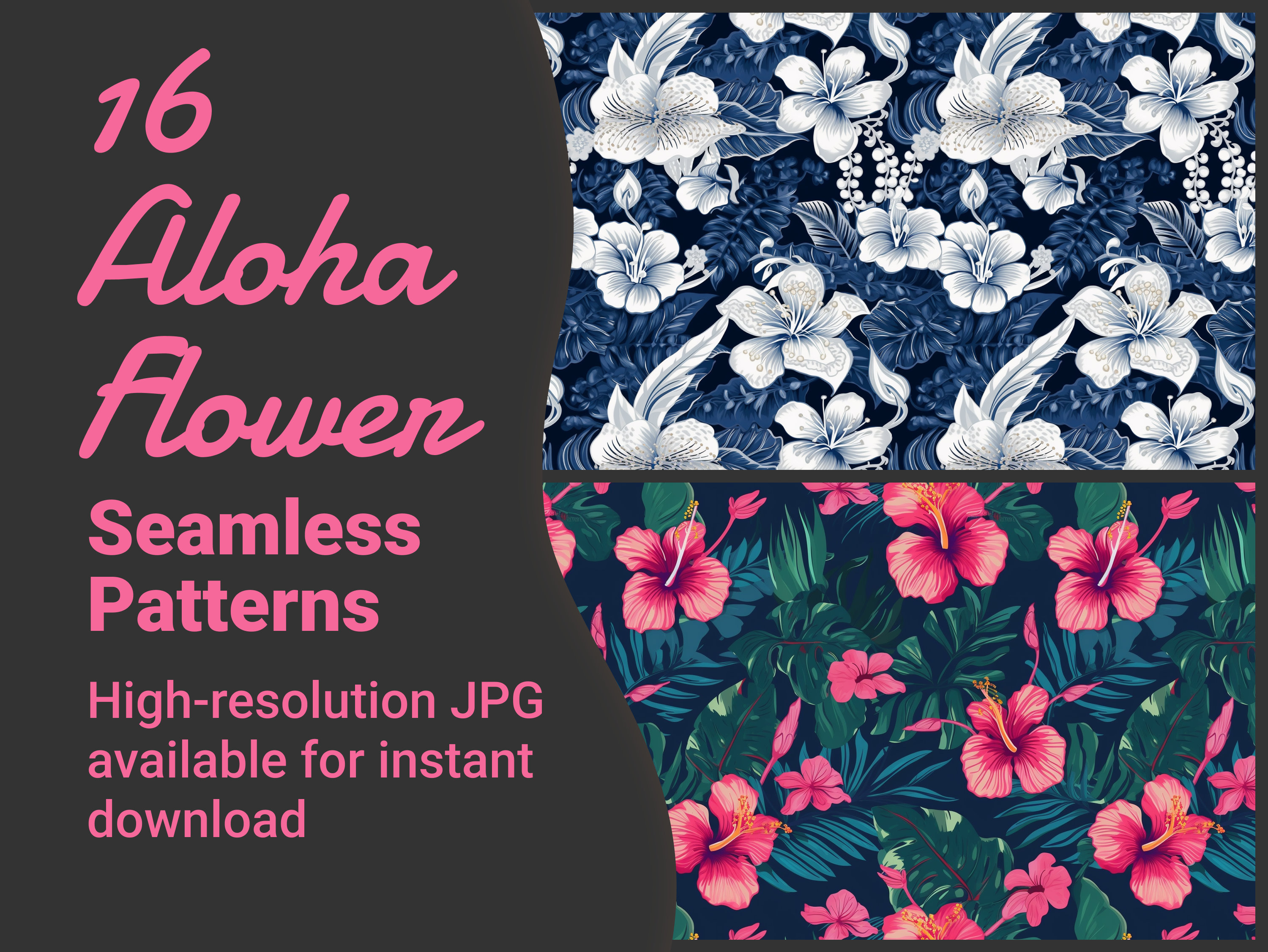 16 Seamless Hawaiian Flower Patterns, Tropical Floral Pattern Bundle ...