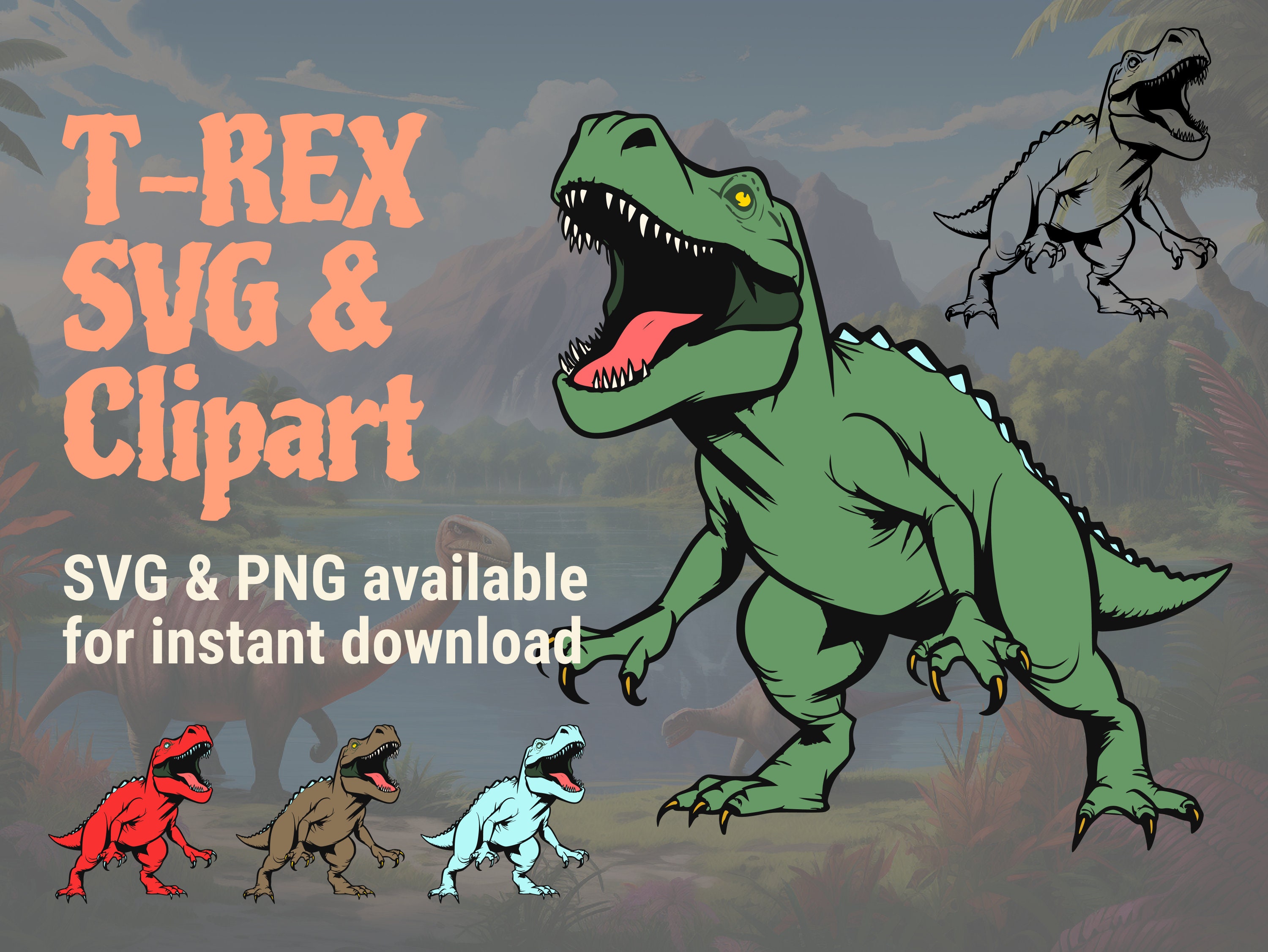 T-rex Dinosaur SVG Clipart, Dinosaur Cricut Files, Dinosaur Clipart ...
