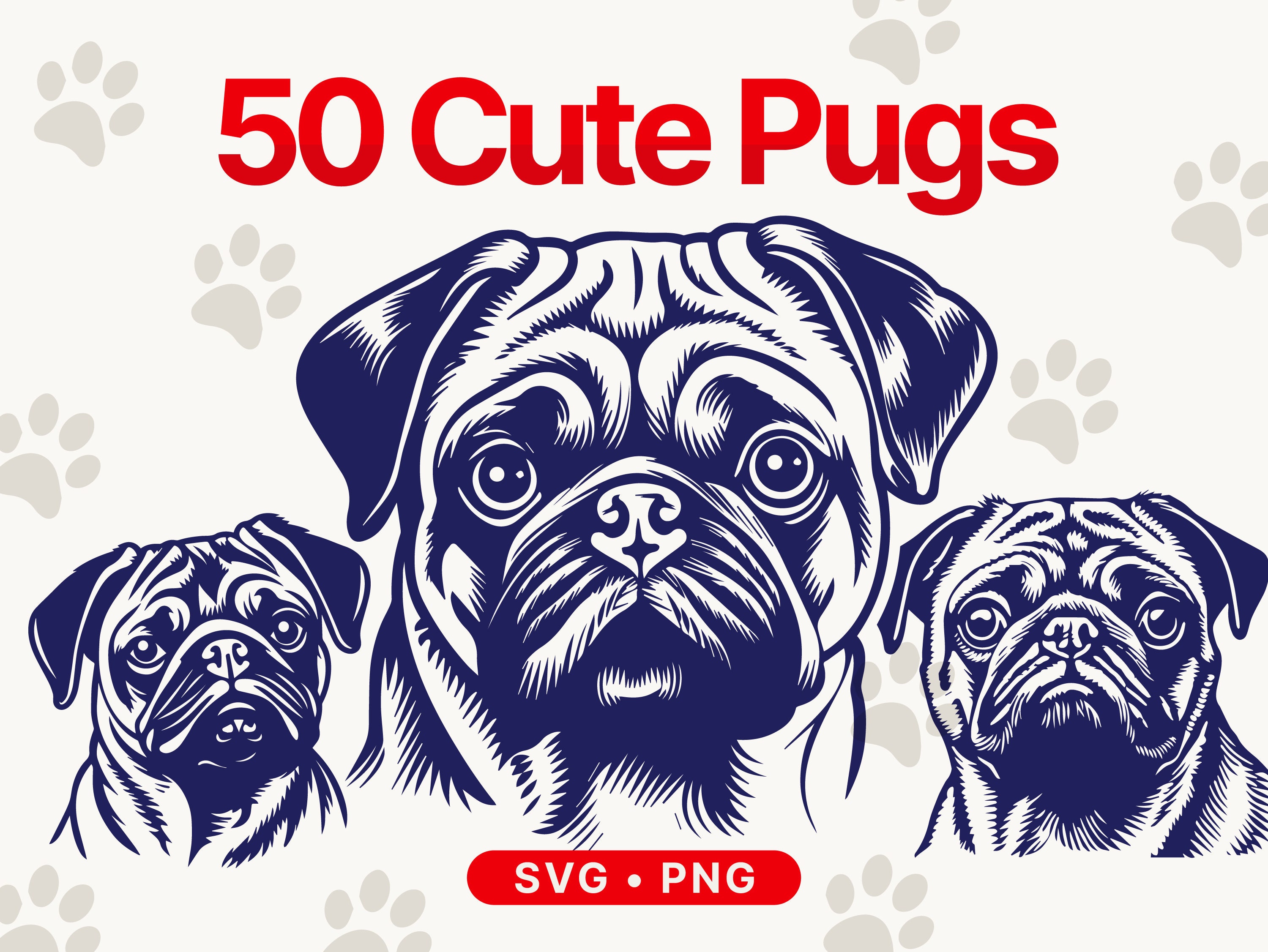 50 Cute Pug DIY SVG Bundle by Prompt Design Art - Etsy