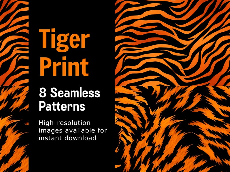 Tiger Prints, 4 Seamless Tiger Animal Print Patterns, High-resolution ...