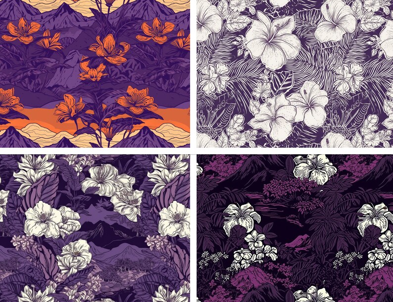 16 Seamless Hawaiian Flower Patterns, Tropical Floral Pattern Bundle ...