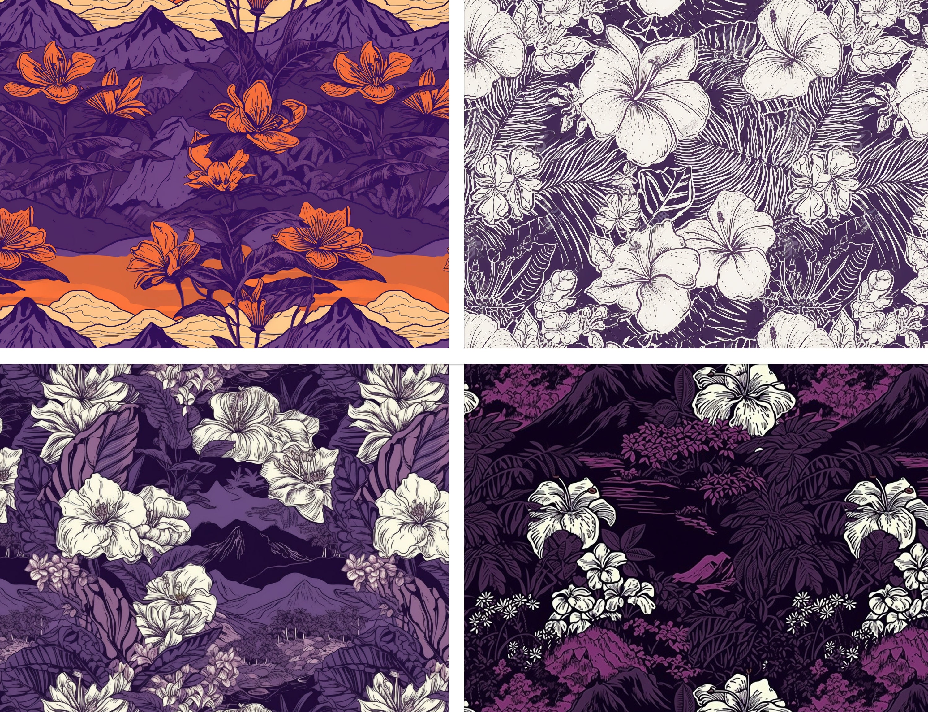 16 Seamless Hawaiian Flower Patterns, Tropical Floral Pattern Bundle ...