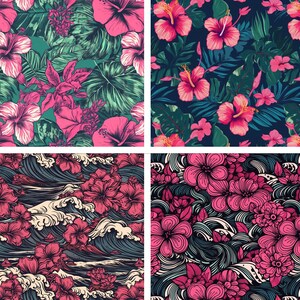 16 Seamless Hawaiian Flower Patterns, Tropical Floral Pattern Bundle ...