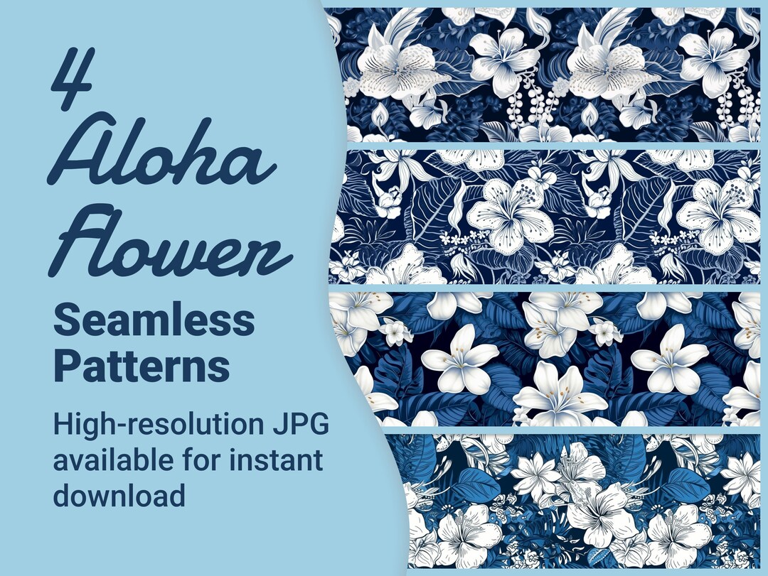 4 Seamless Hawaii Flower Pattern Bundle, Tropical Flower Patterns ...