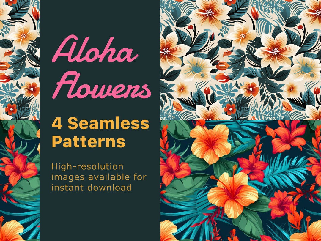 Aloha Flowers, 4 Seamless Hawaiian Flower Patterns, Floral Print, High ...