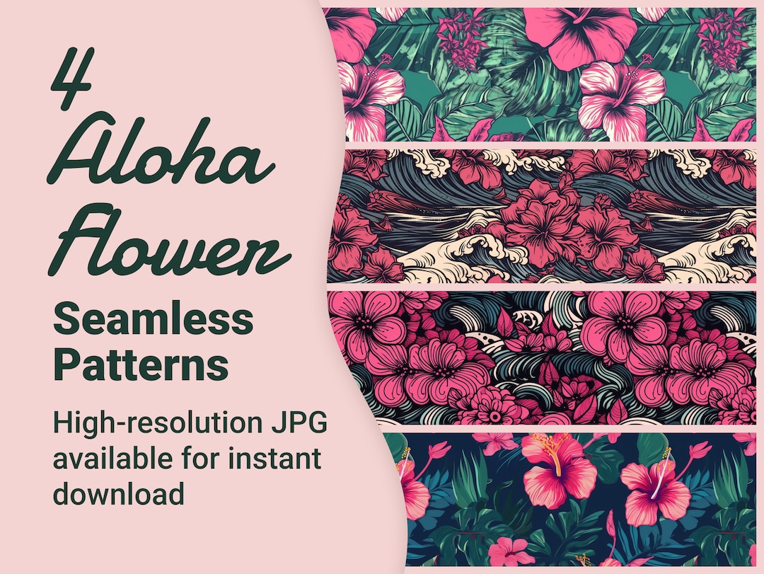 4 Seamless Hawaiian Flower Patterns, Tropical Floral Pattern Bundle ...
