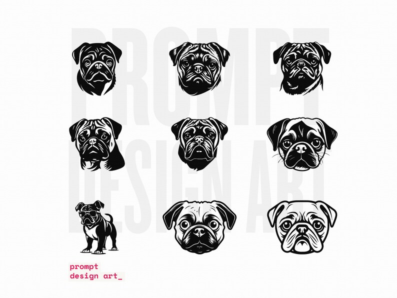 50 Cute Pug DIY SVG Bundle by Prompt Design Art - Etsy
