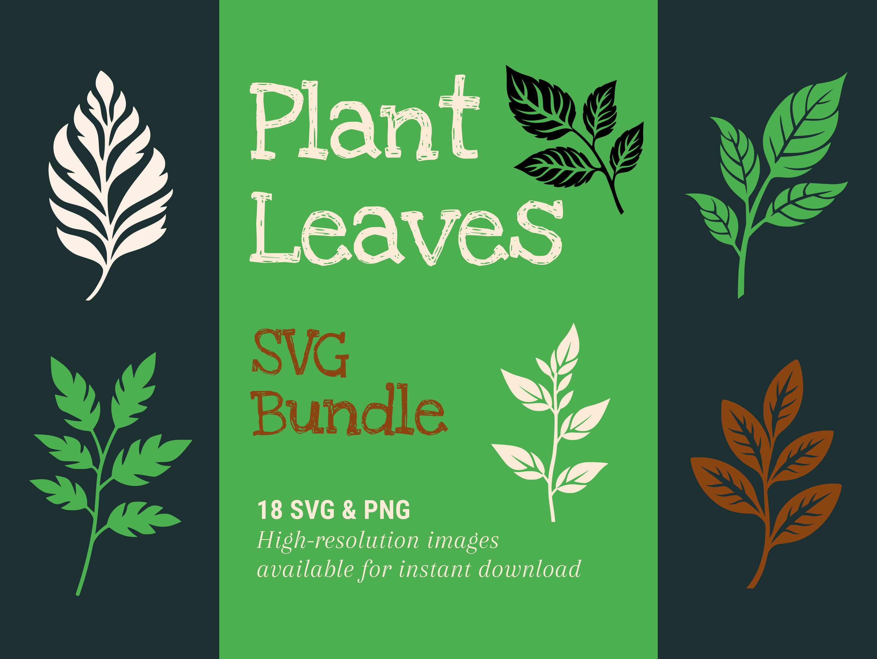 18 Plant Leaves SVG Bundle - Plant Leaf Clipart Pack, Plant Foliage ...