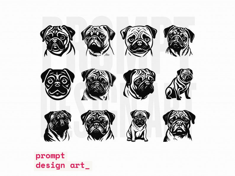 50 Cute Pug DIY SVG Bundle by Prompt Design Art - Etsy