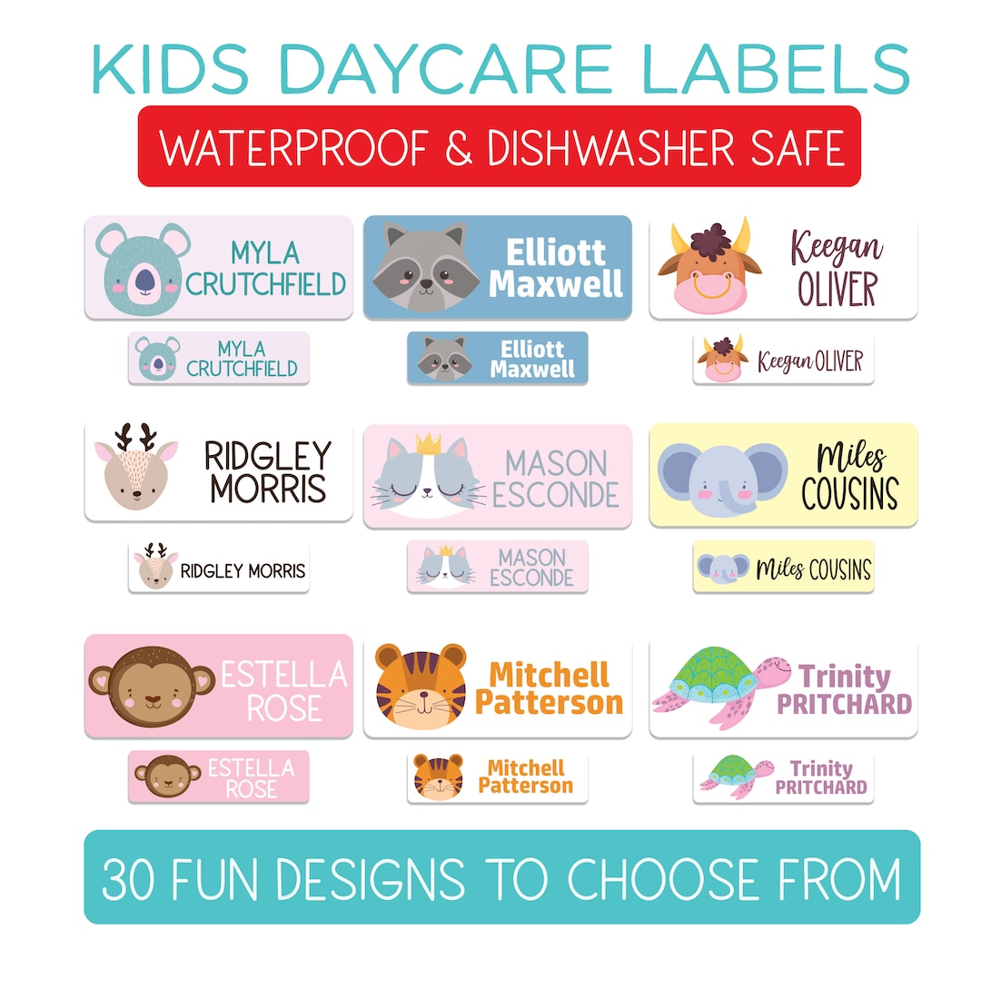 Waterproof Name Labels | School Supply Stickers, Daycare, Camp | Animal ...