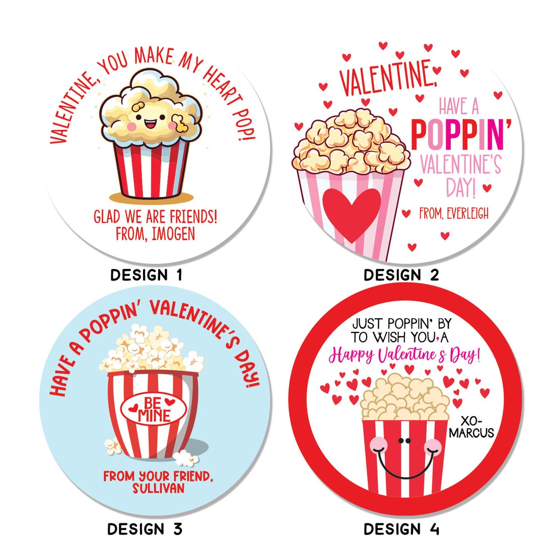 Popcorn Valentine Day Stickers| Poppin' Valentines | Personalized Name ...
