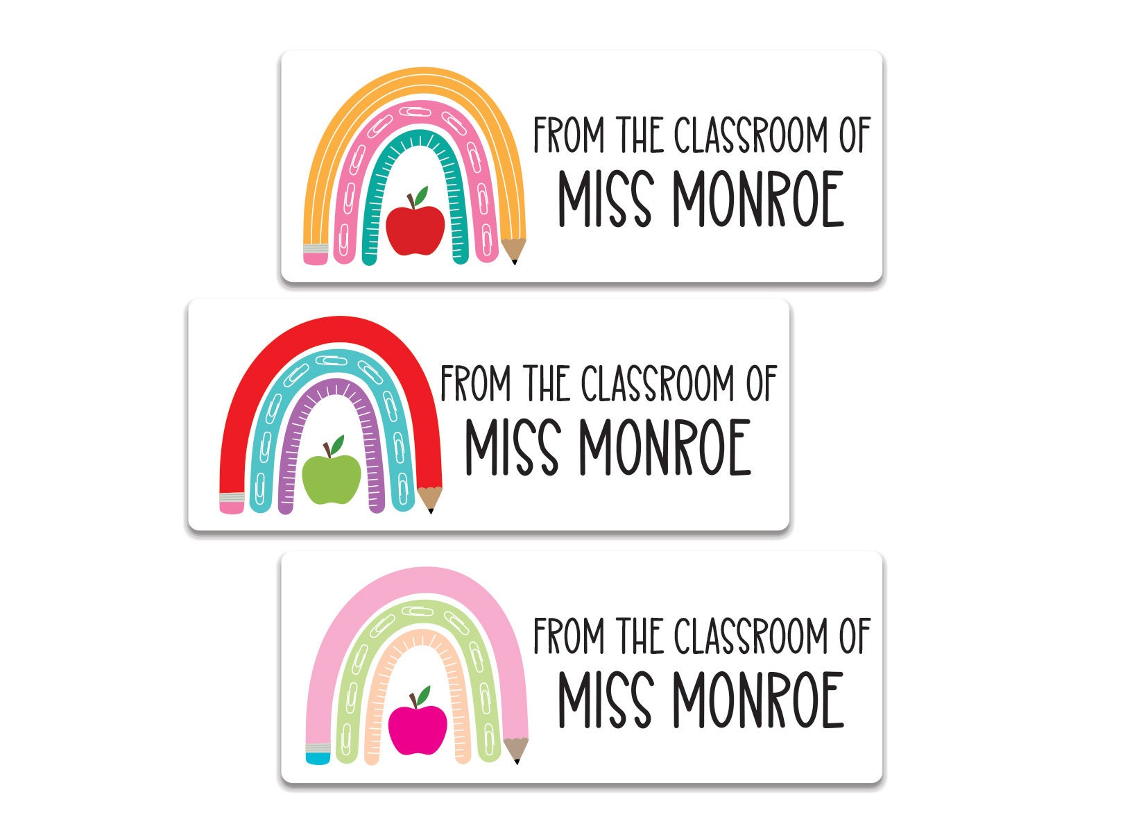 Teacher Labels, Custom Teacher Name Stickers, Rainbow Labels for ...