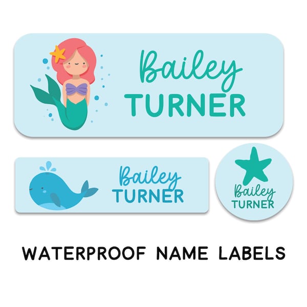 Kids Name Labels Mermaid - Etsy