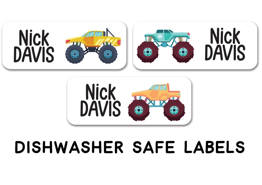 Monster Truck Labels, Boy Name Labels, Daycare Labels, School Supply ...