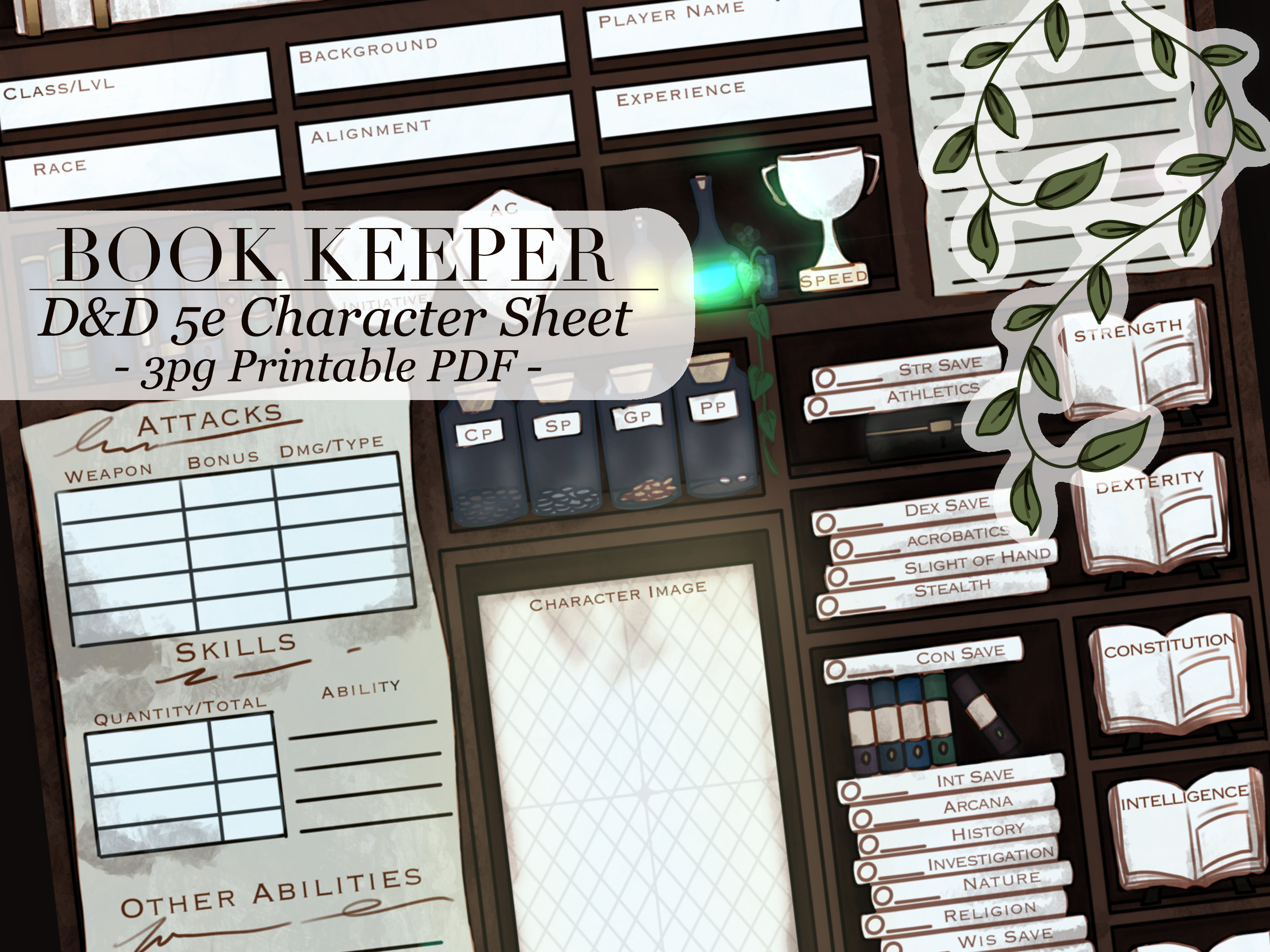 Book Keeper Dnd 5e Character Sheet 3pg PDF Dark - Etsy Australia