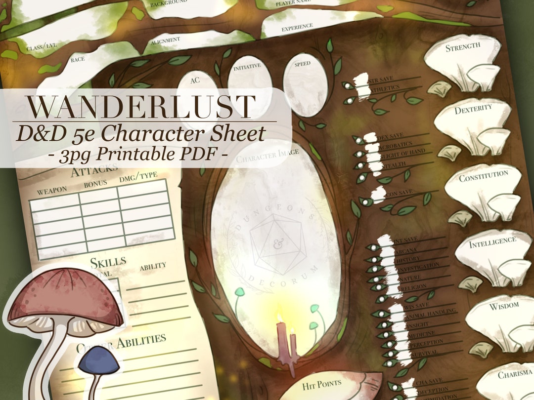 Wanderlust | Dnd 5e Character Sheet | 3pg PDF | Cottagecore, Mushrooms ...
