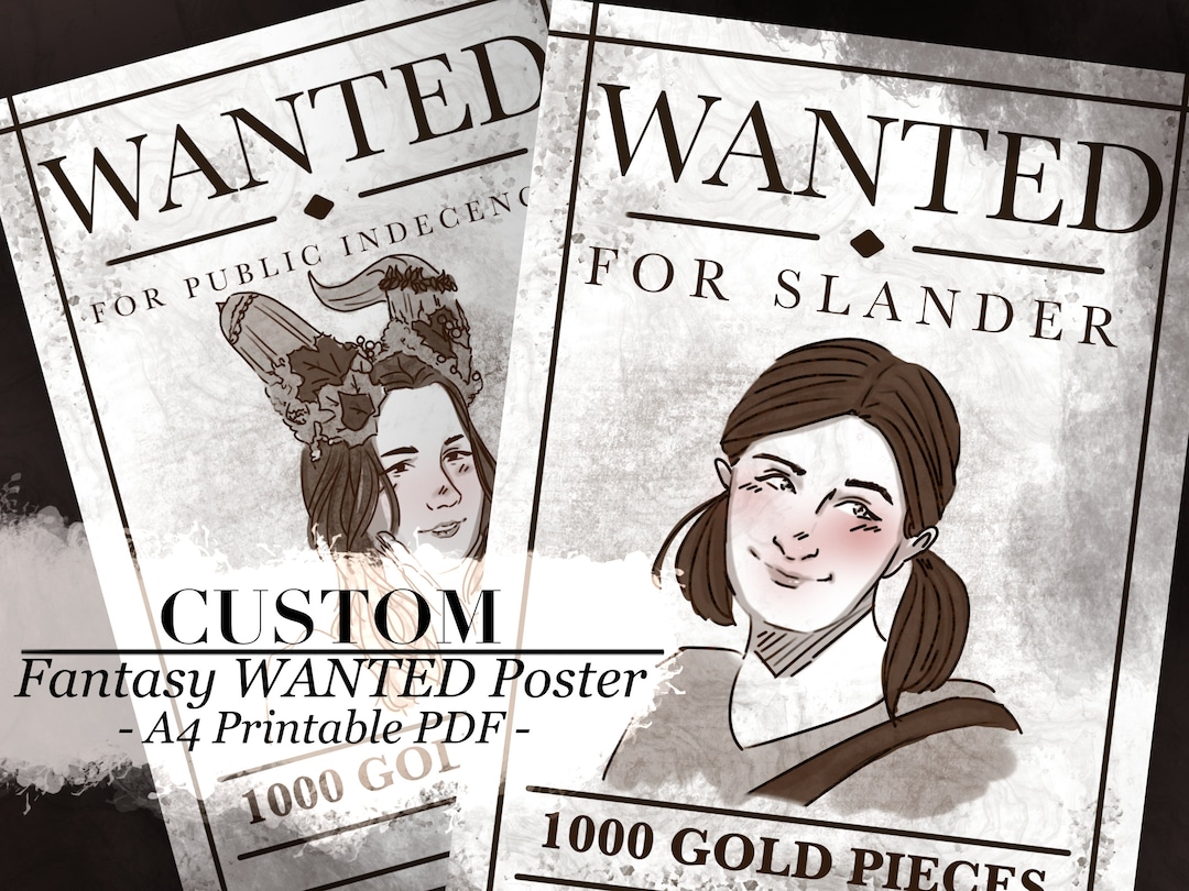 Custom WANTED Poster Hand-drawn Portrait Medieval, Fantasy, LARP, D&D ...