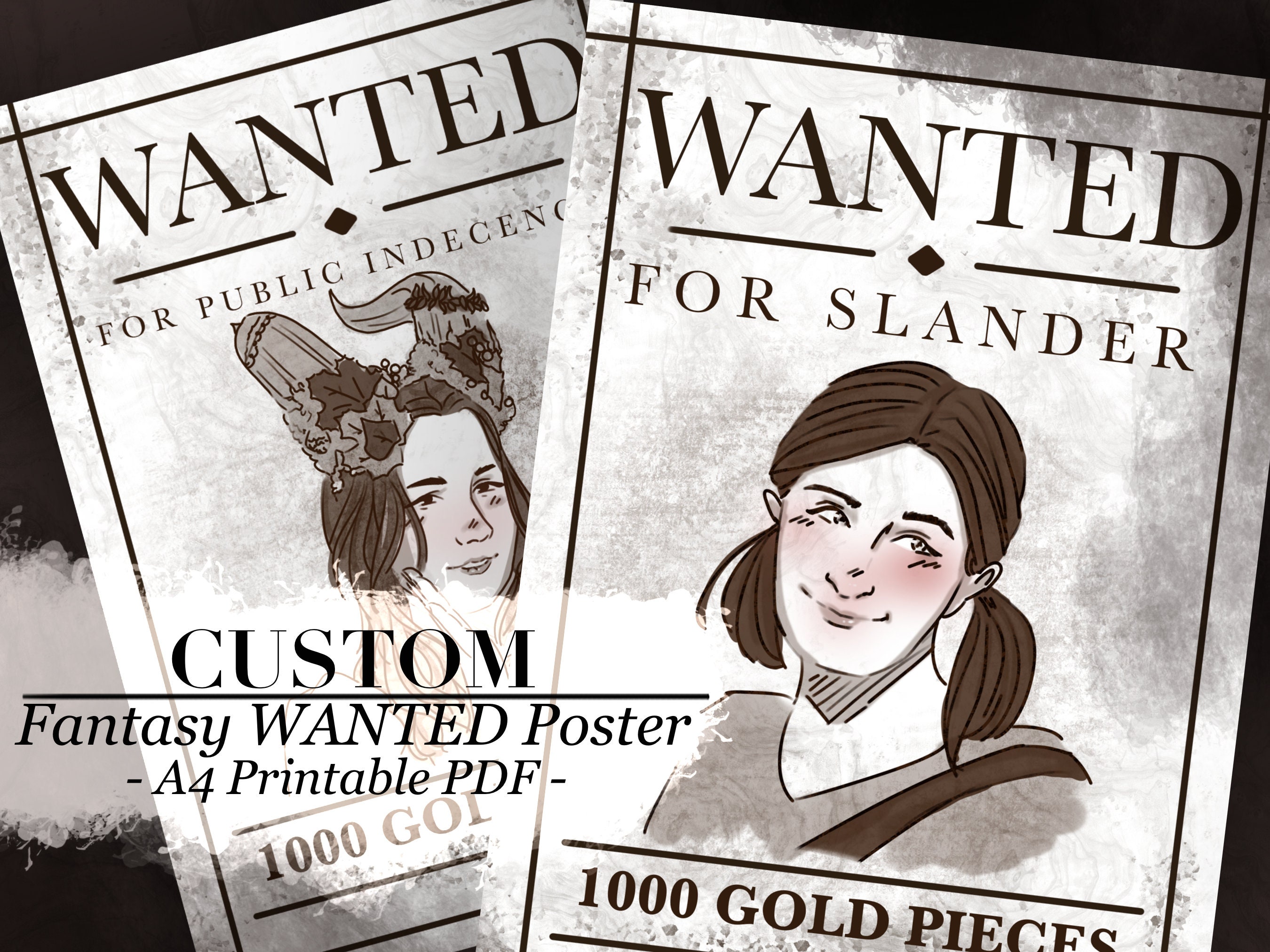 Custom WANTED Poster Hand-drawn Portrait Medieval, Fantasy, LARP, D&D ...