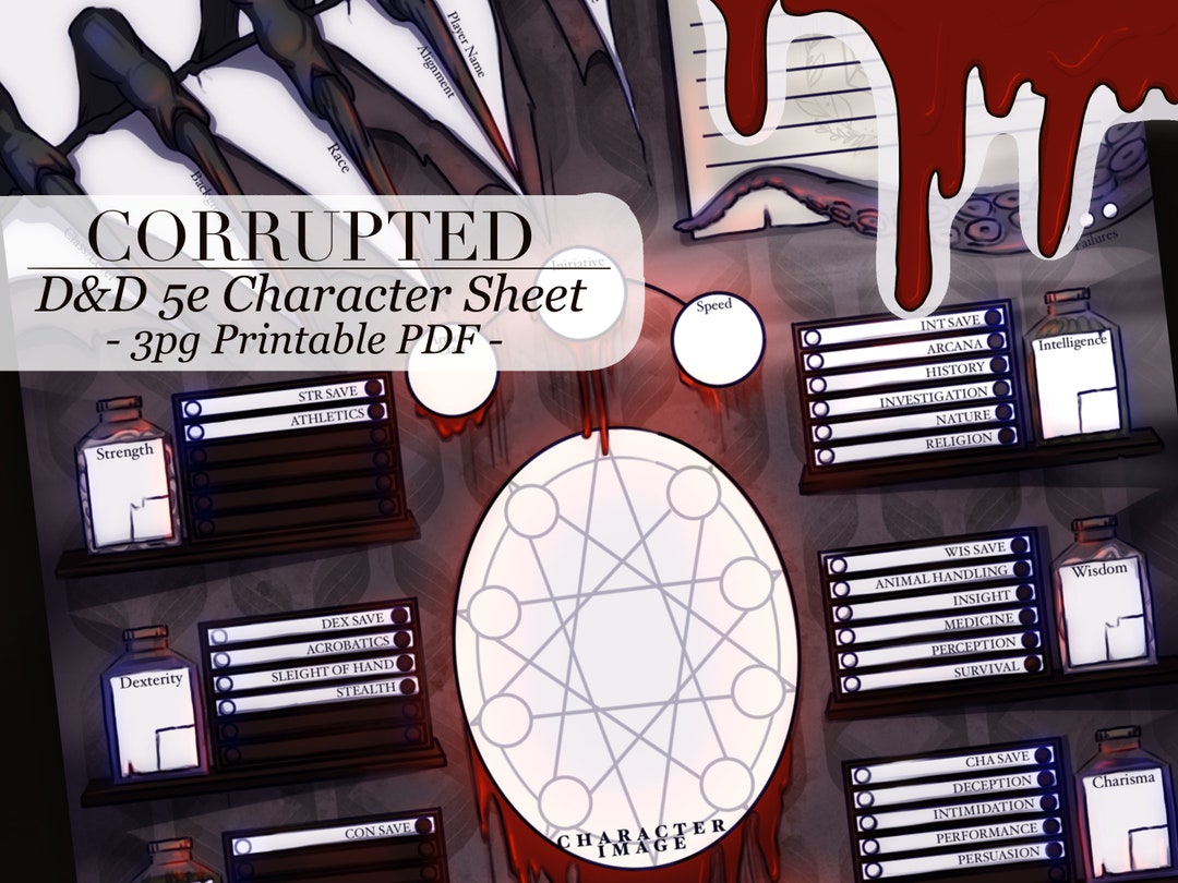 Corrupted Dnd 5e Character Sheet 3pg PDF Warlock - Etsy UK