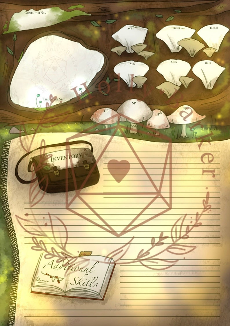Wanderlust / DnD 5e Hoja de Personajes / 3pg PDF / Cottagecore, Hongos ...