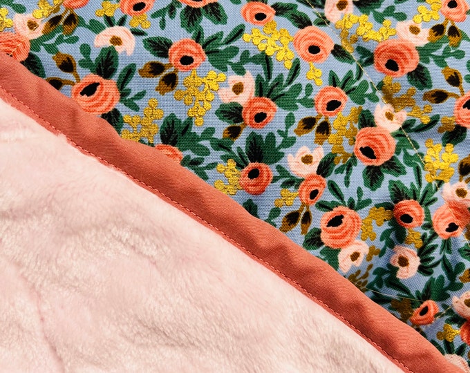 Rifle Paper Co. Patchwork Quilt, Hydrangea in Cream and Blue, Large ...