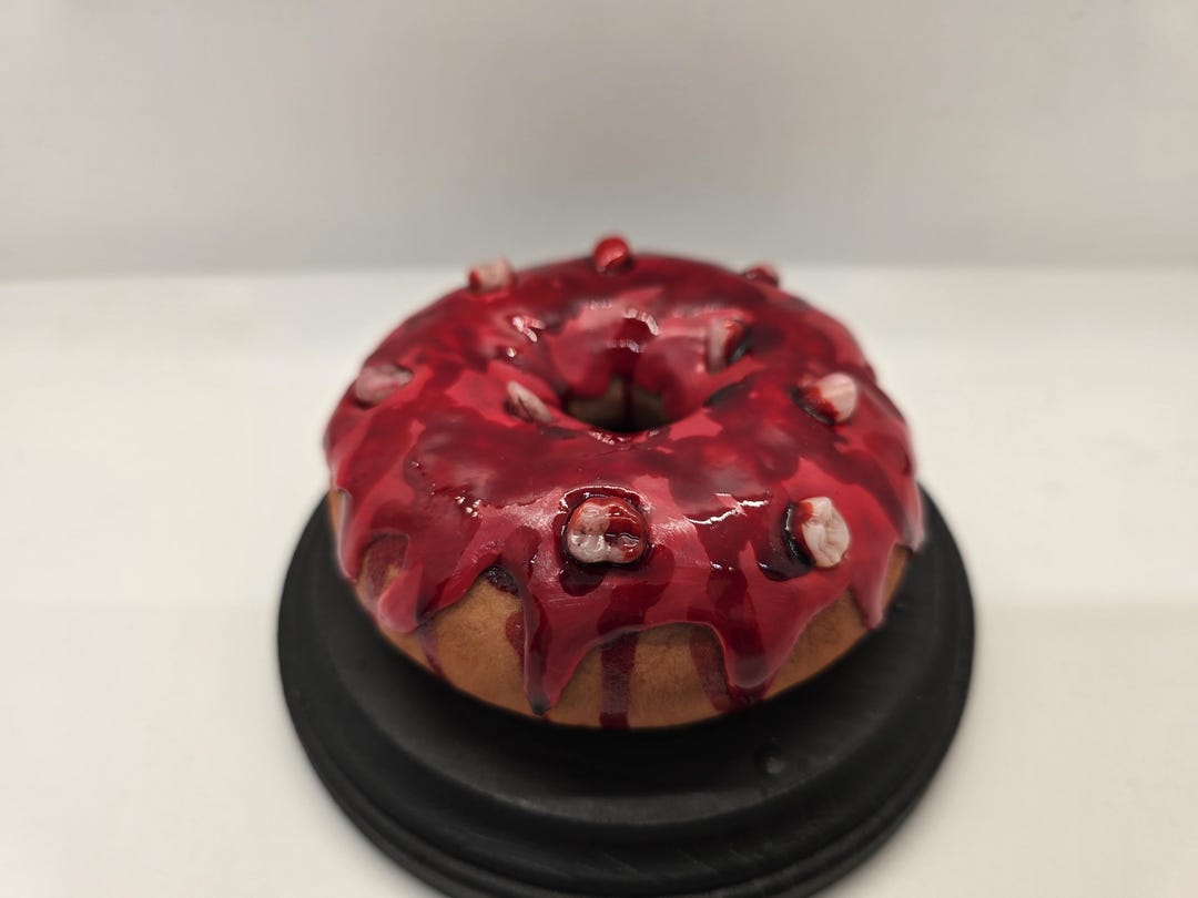 Toothy Donut Sculpture. Hand Sculpted Polymer Clay Donut on Wooden Base ...