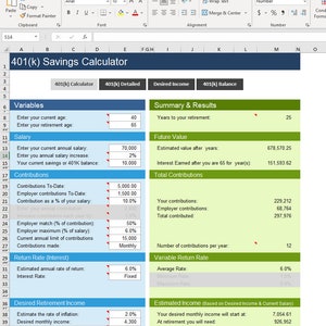 Excel Template 401k Saving Calculator - Etsy