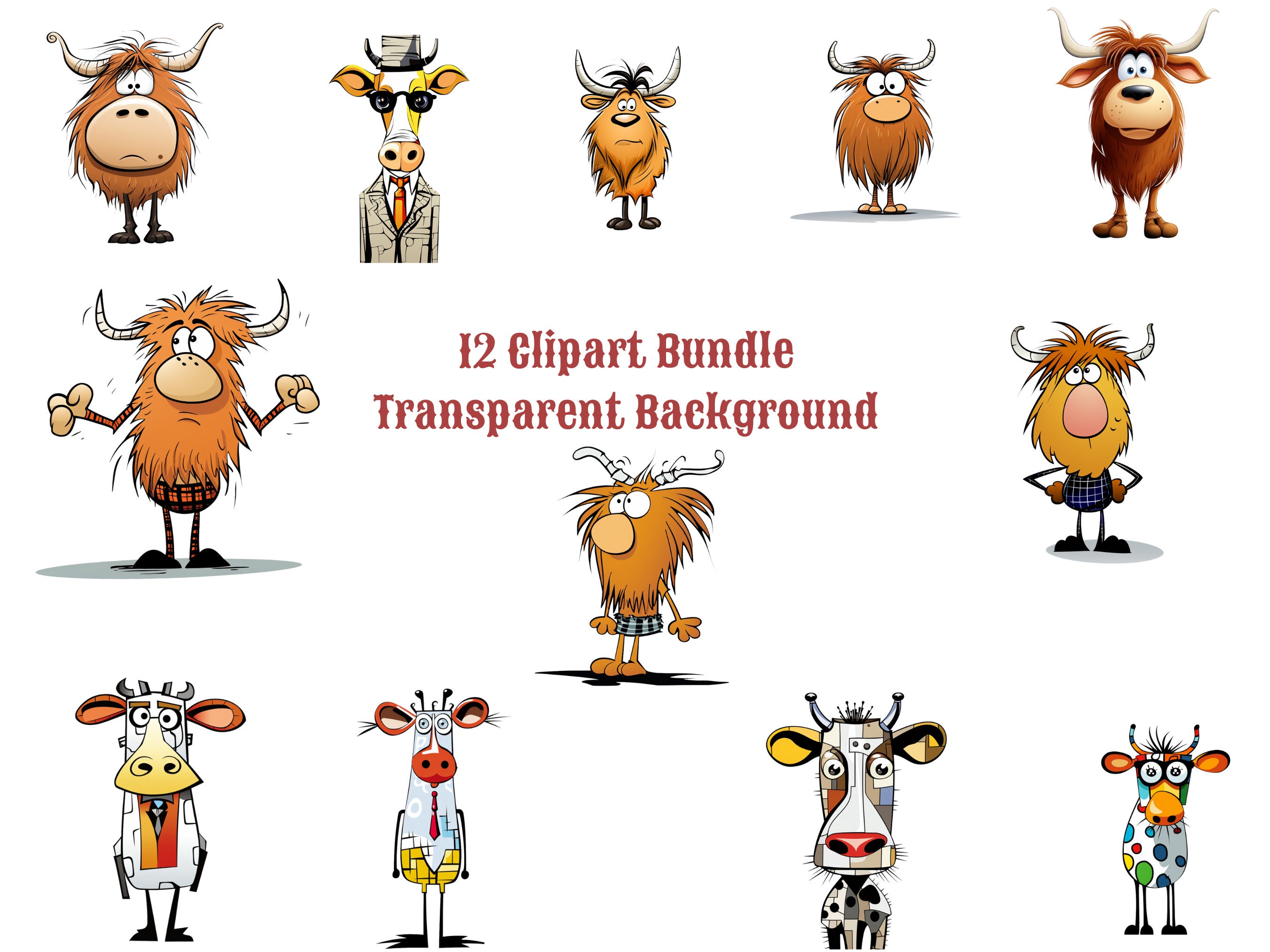 Funny Cartoon Cow Characters Bundle PNG - Etsy