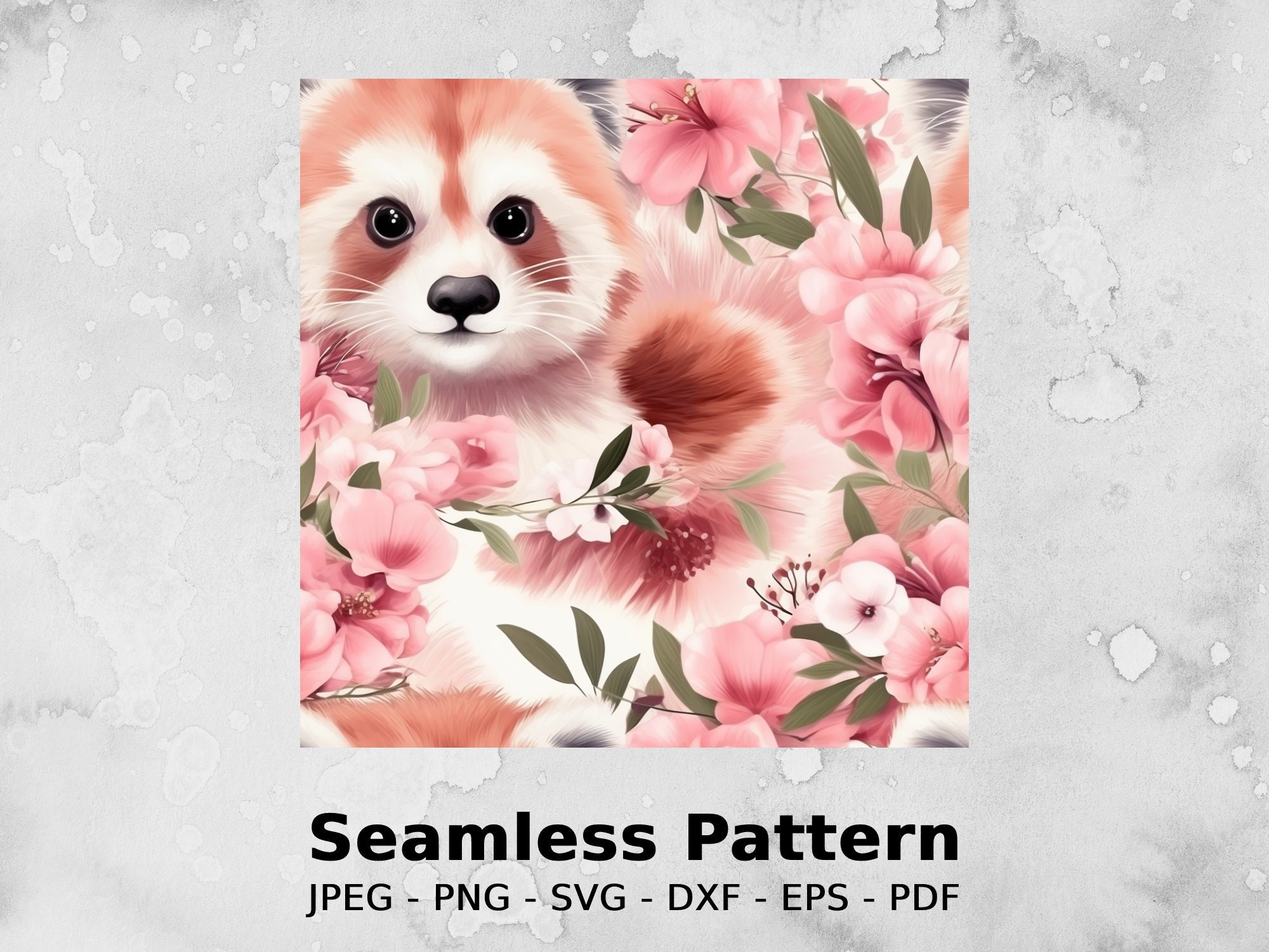 Red Panda Floral Pattern Pink Theme Digital Paper Seamless Pattern SVG ...