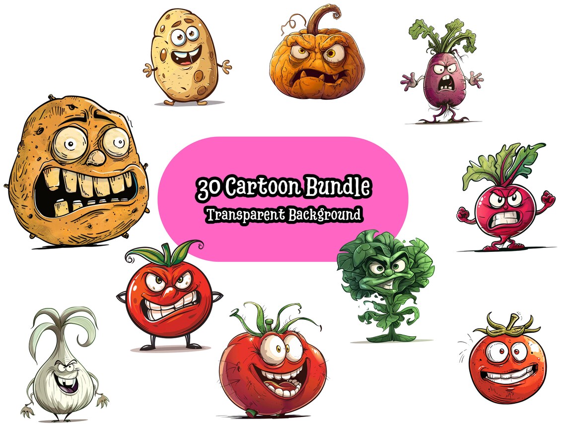 Cartoon Vegetables,wacky and Amusing Style! 30 PNG Bundle - Etsy