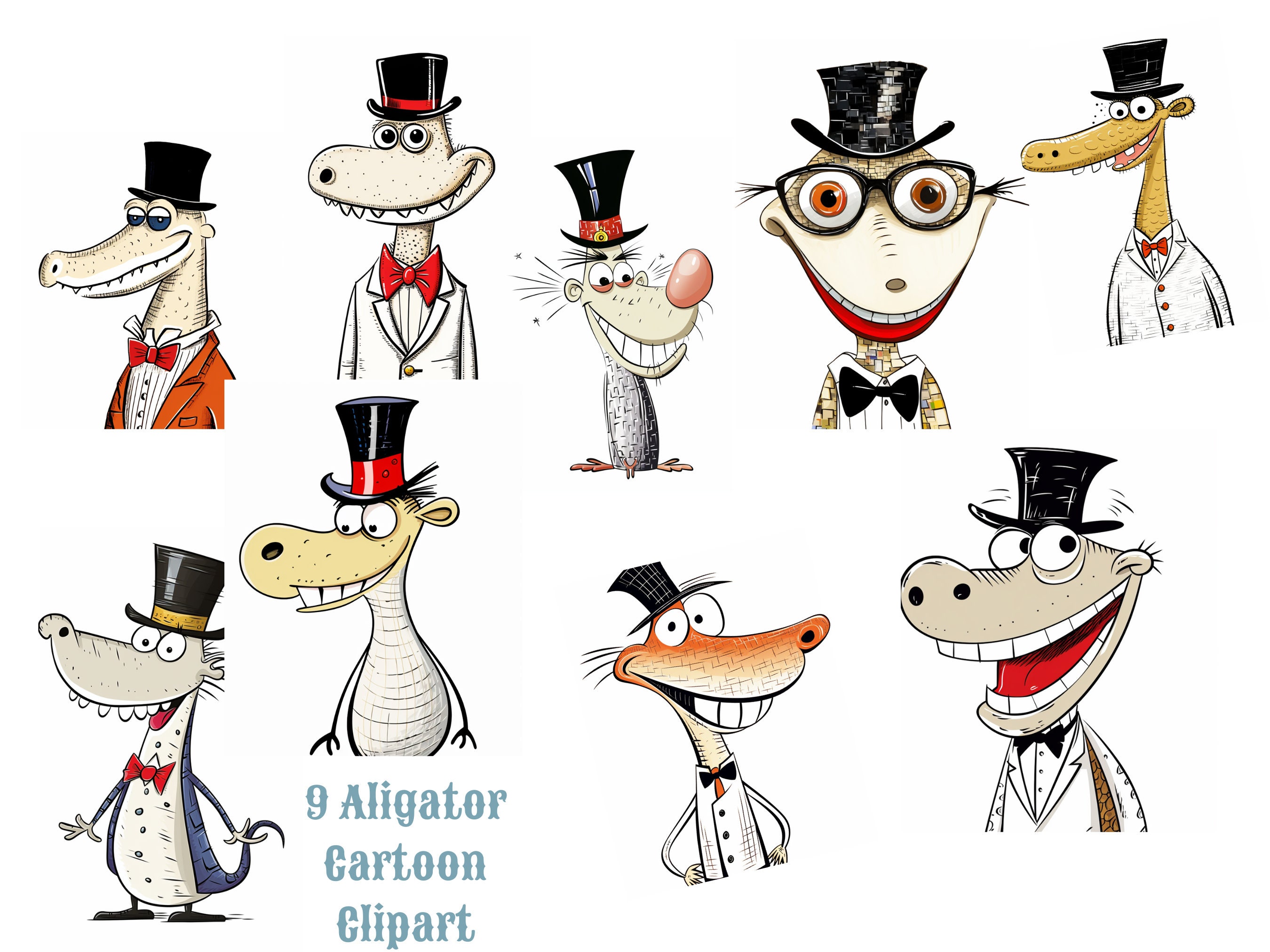 Cartoon Alligator Character Clipart Bundle - Etsy