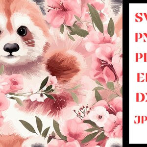 Red Panda Floral Pattern Pink Theme Digital Paper Seamless Pattern SVG ...