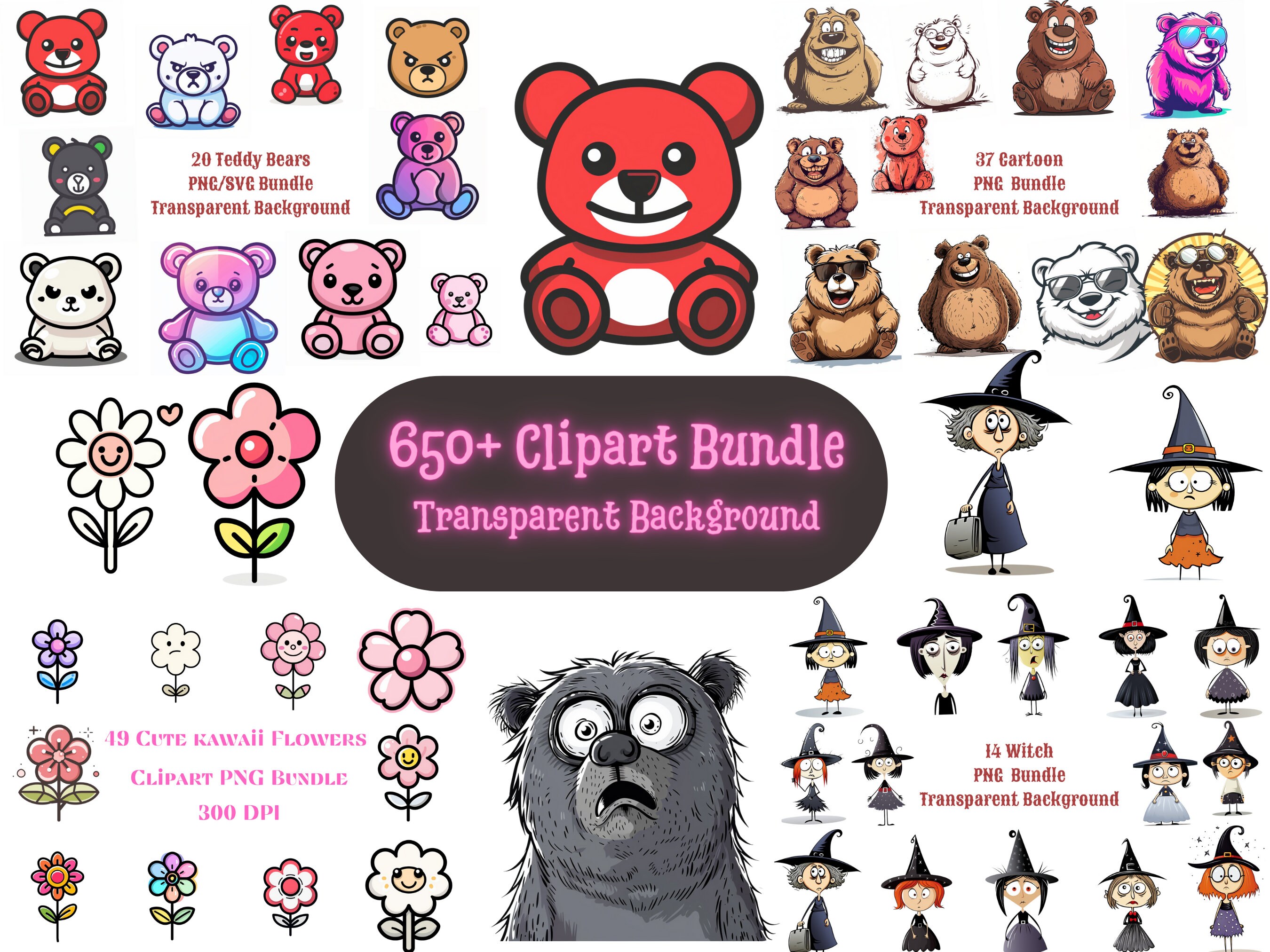 650+ Cartoon Mega Bundle Clipart PNG. Funny and Cute Cartoon Characters ...