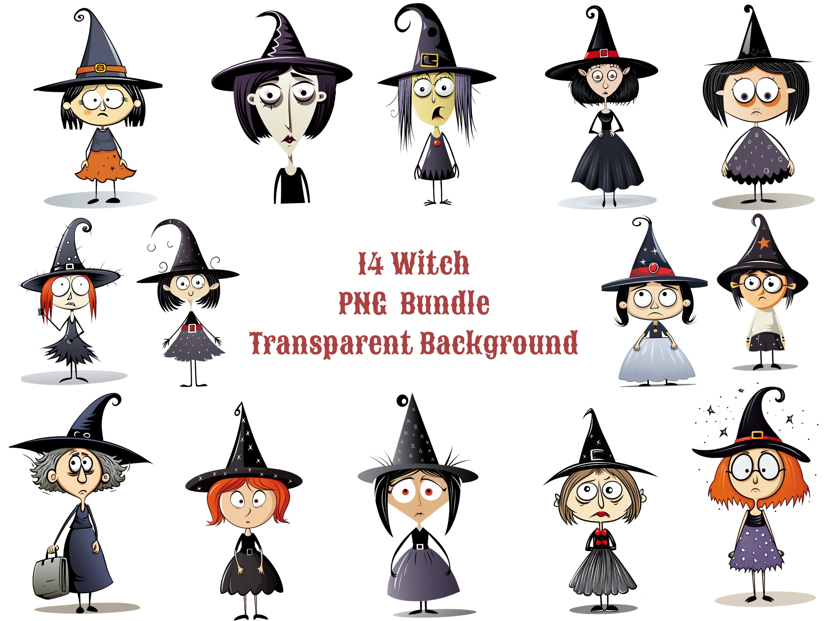 14 Funny Cartoon Witches PNG Bundle - Etsy