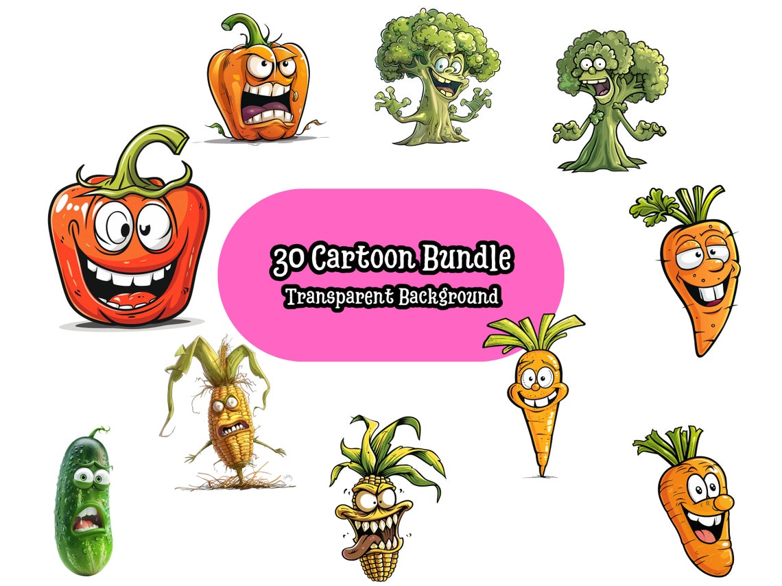 Cartoon Vegetables,wacky and Amusing Style! 30 PNG Bundle - Etsy