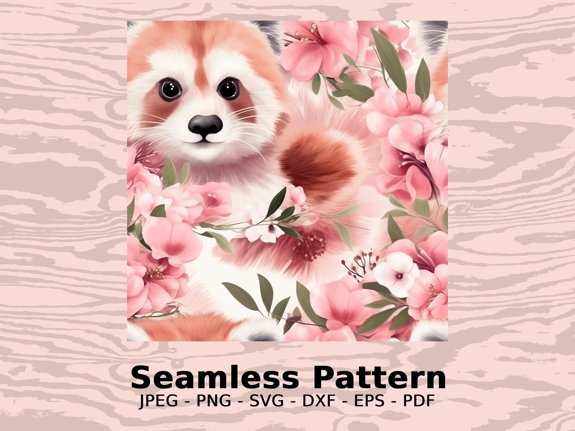 Red Panda Floral Pattern Pink Theme Digital Paper Seamless Pattern SVG ...