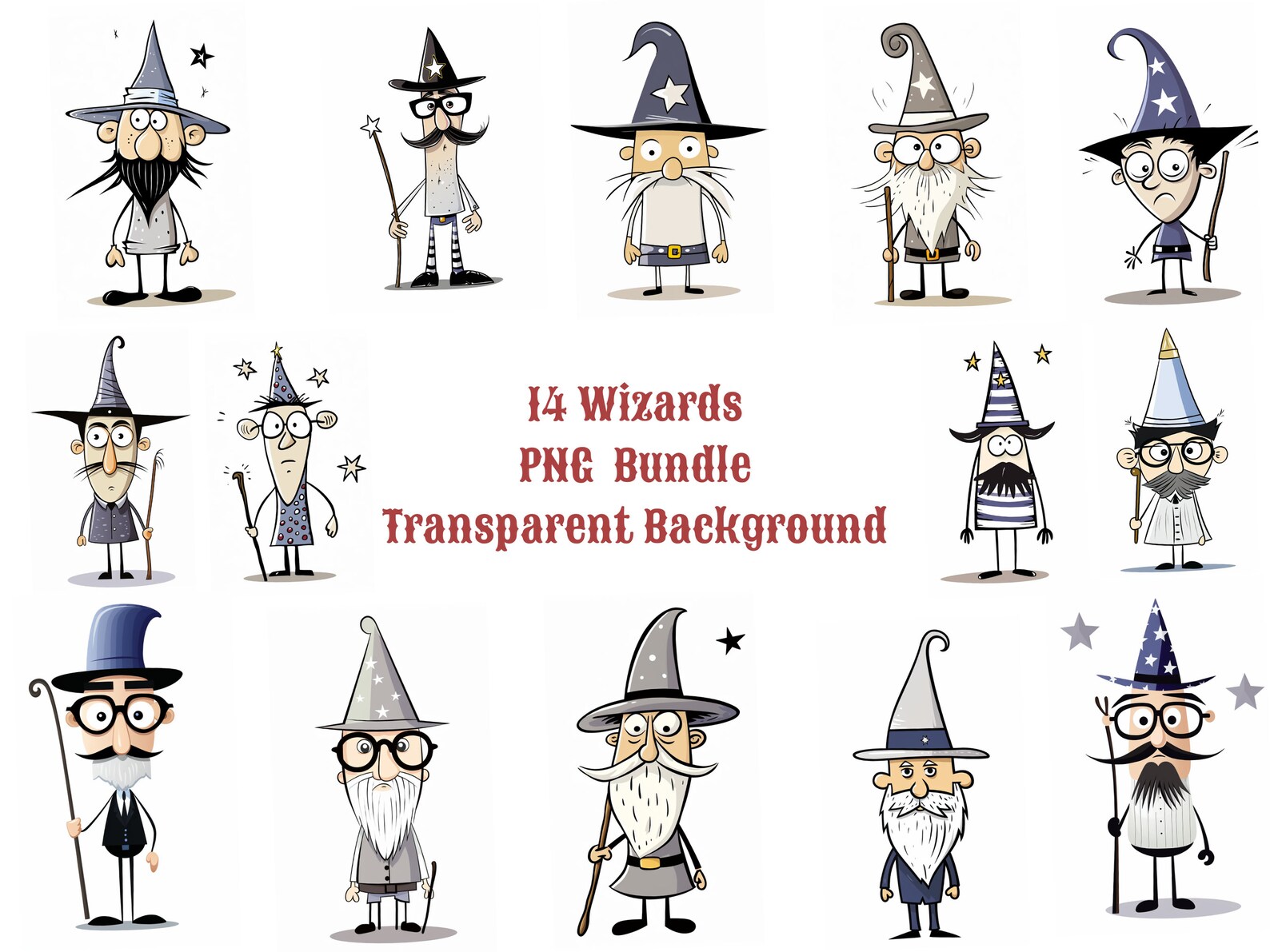 14 Funny Cartoon Wizards PNG Bundle - Etsy