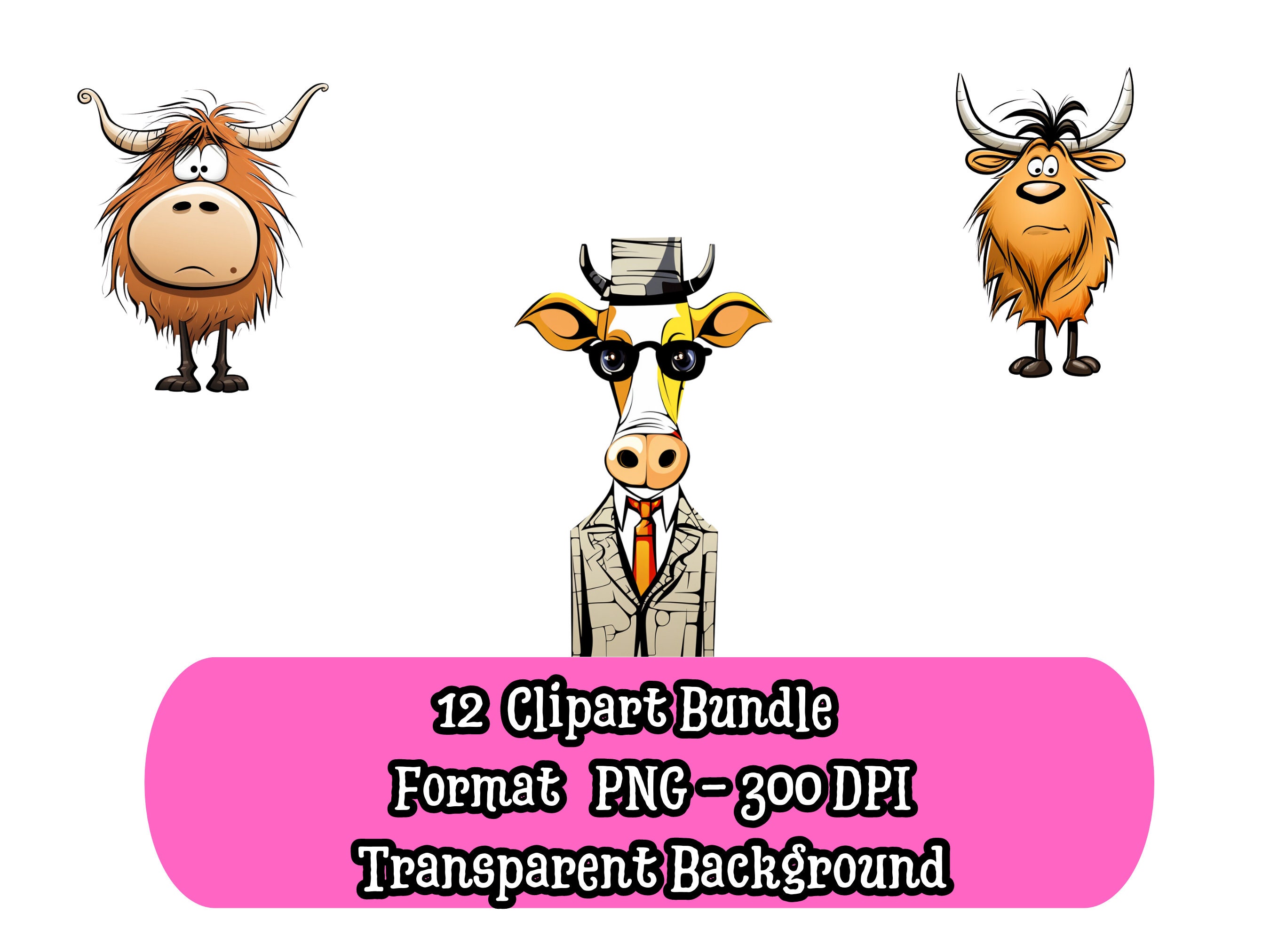 Funny Cartoon Cow Characters Bundle PNG - Etsy