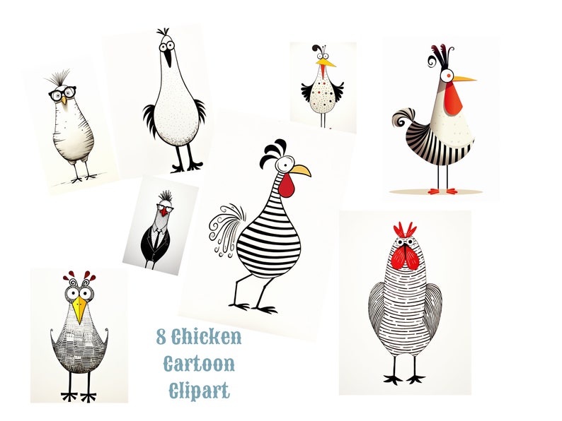 Bundle of 8 Cartoon Chicken and Rooster Characters! - Etsy